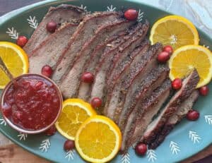 Holiday Christmas Brisket with Cran-Orange BBQ Sauce - The Sweet ...