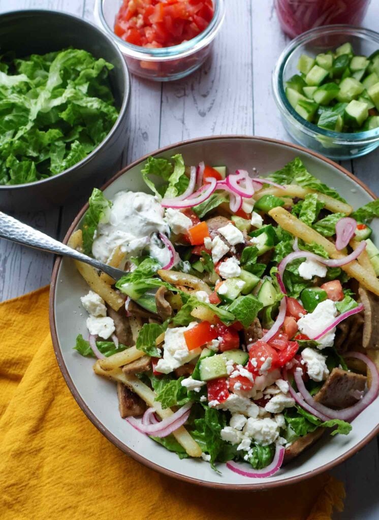 Loaded Sheet Pan Gyro Fries - The Sweet, Simple Things